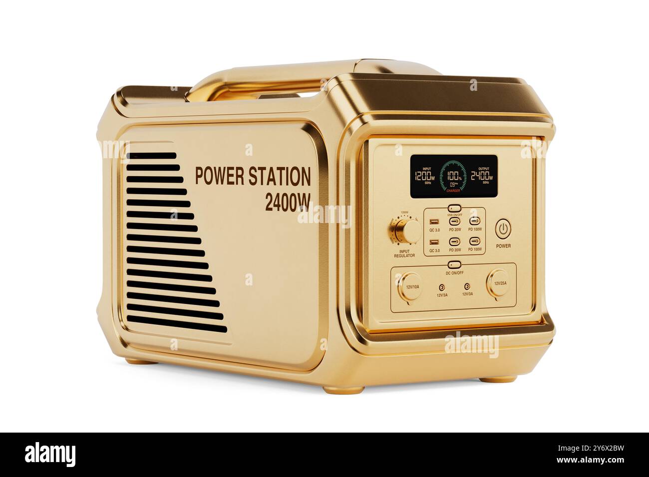Golden High Capacity Portable Power Generator Station on a white ...