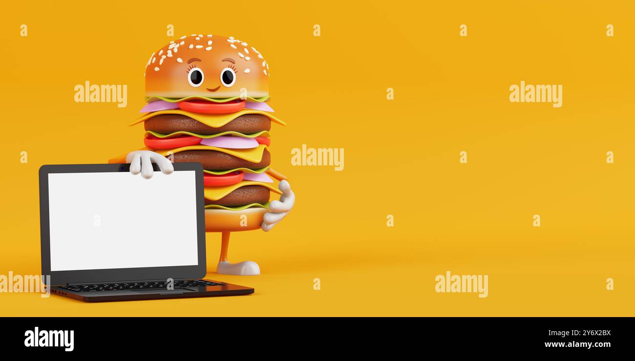Cartoon Premium Delicious Burger Icon Person Character Mascot with ...