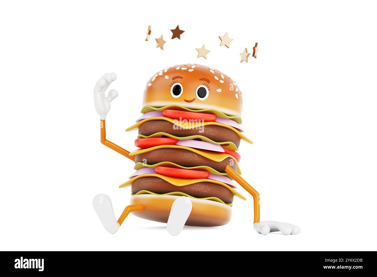 Seated Cartoon Premium Delicious Burger Icon Person Character Mascot ...