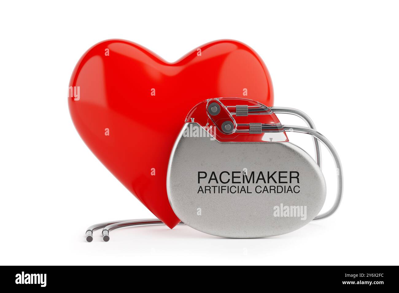Implantable Artificial Cardiac Pacemaker Device with Red Heart on a ...