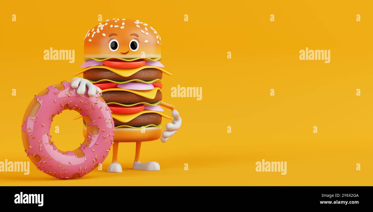 Cartoon Premium Delicious Burger Icon Person Character Mascot with Big ...