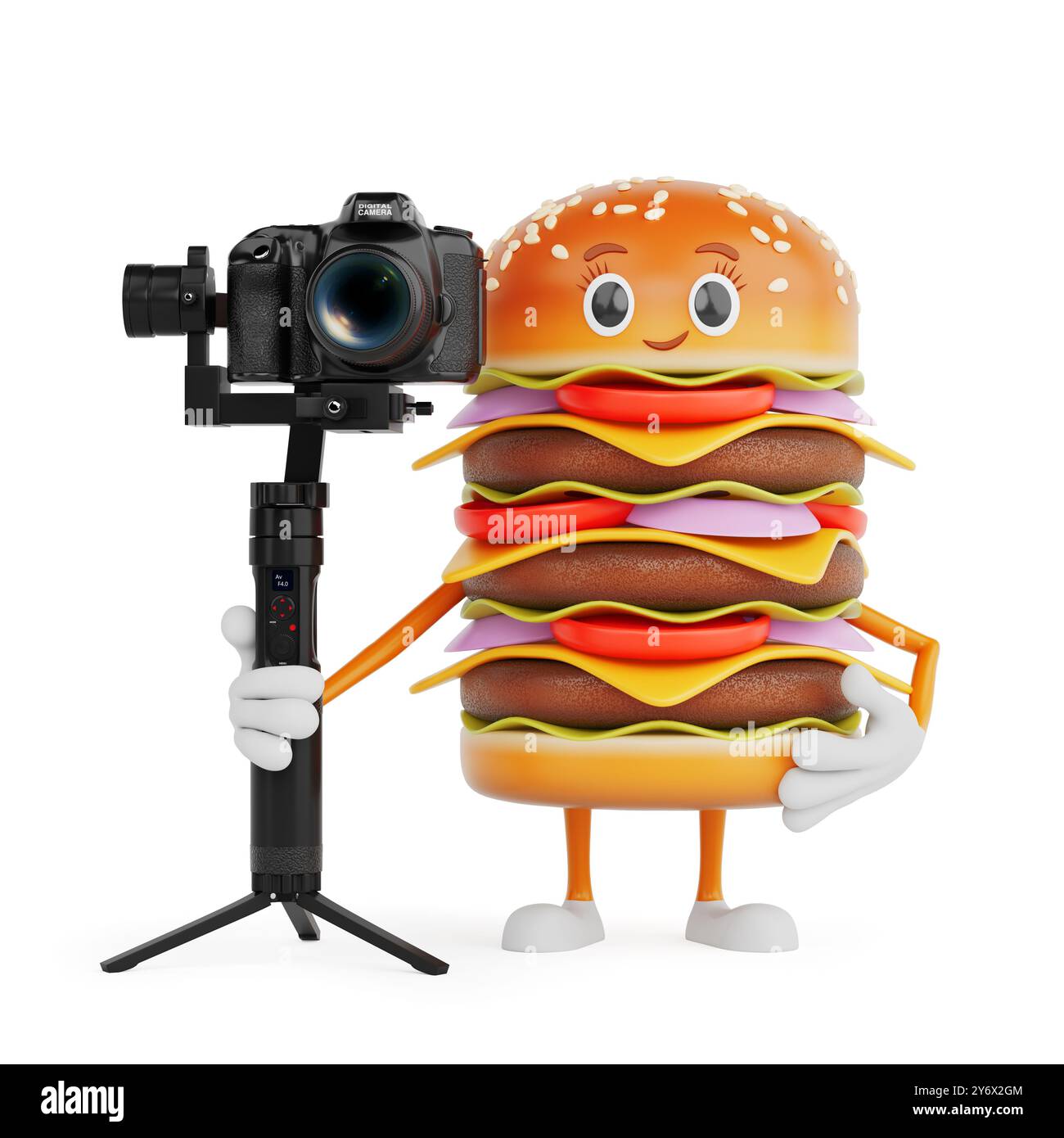 Cartoon Premium Delicious Burger Icon Person Character Mascot with DSLR ...