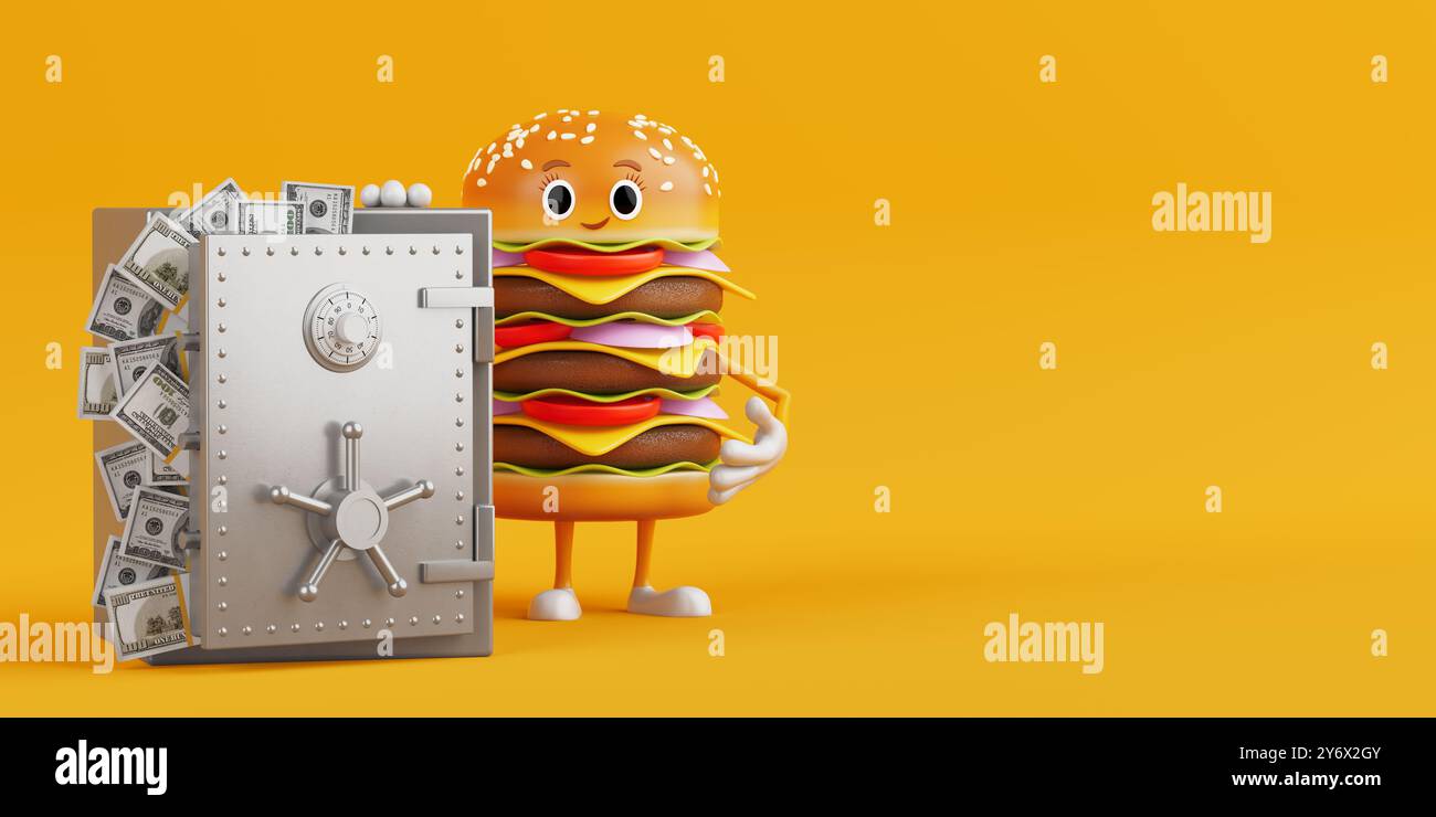 Cartoon Premium Delicious Burger Icon Person Character Mascot with ...