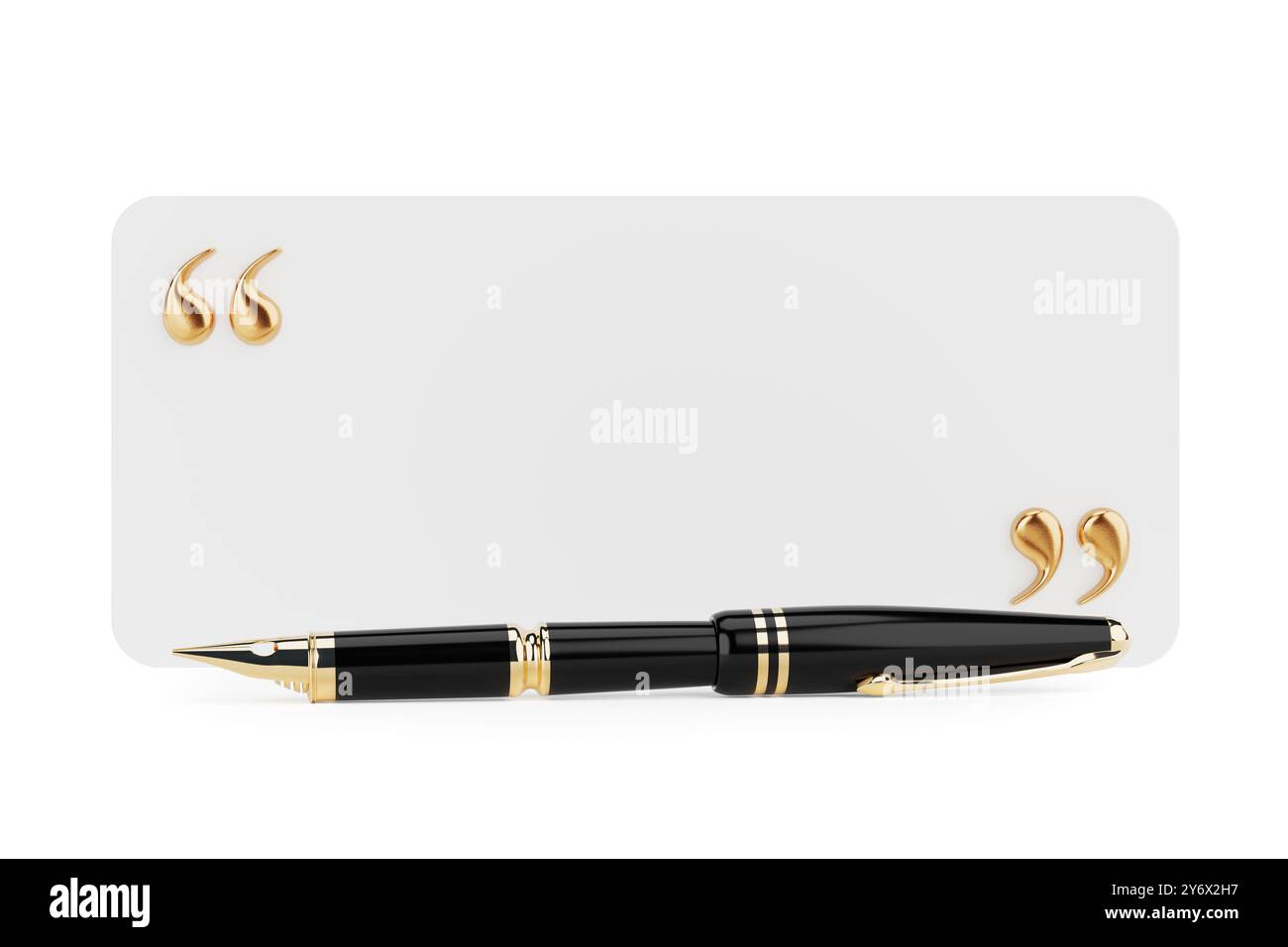 White Blank Card with Golden Quotation Marks and Fountain Writing Pen ...