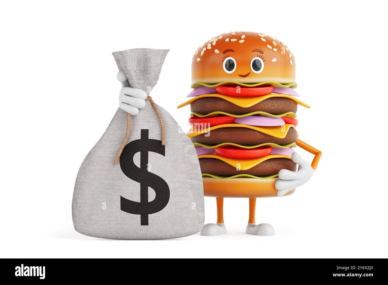 Cartoon Premium Delicious Burger Icon Person Character Mascot and Tied ...