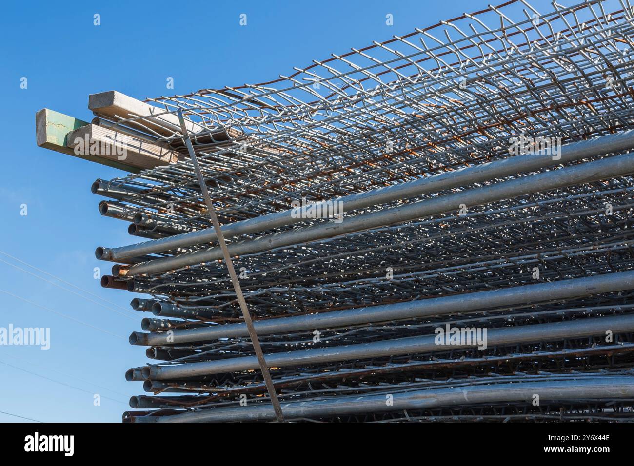 Stacked heavy duty galvanized steel and wire mesh security fences Stock ...