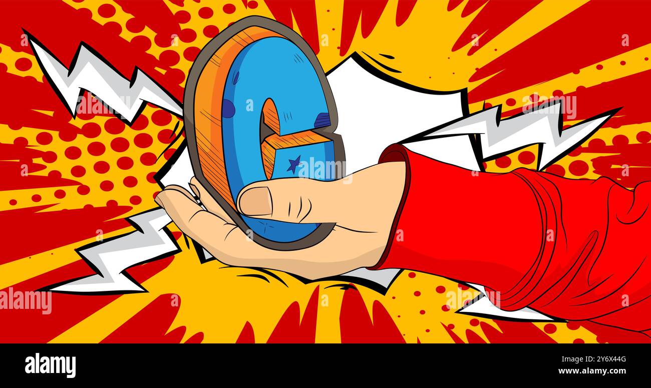 Cartoon, comic book human hands holding Letter C. Retro vector comics ...