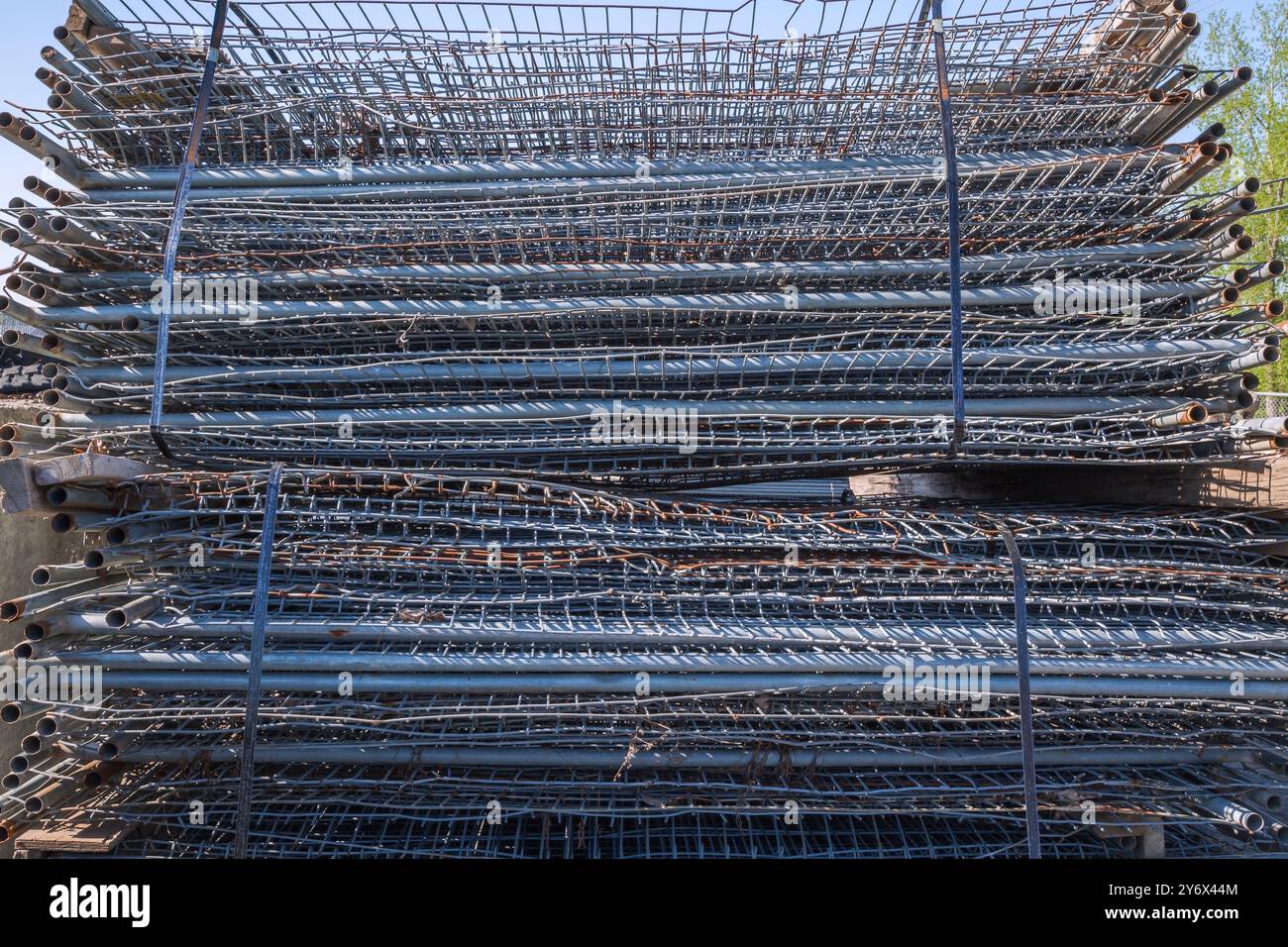 Stacked heavy duty galvanized steel and wire mesh security fences Stock ...