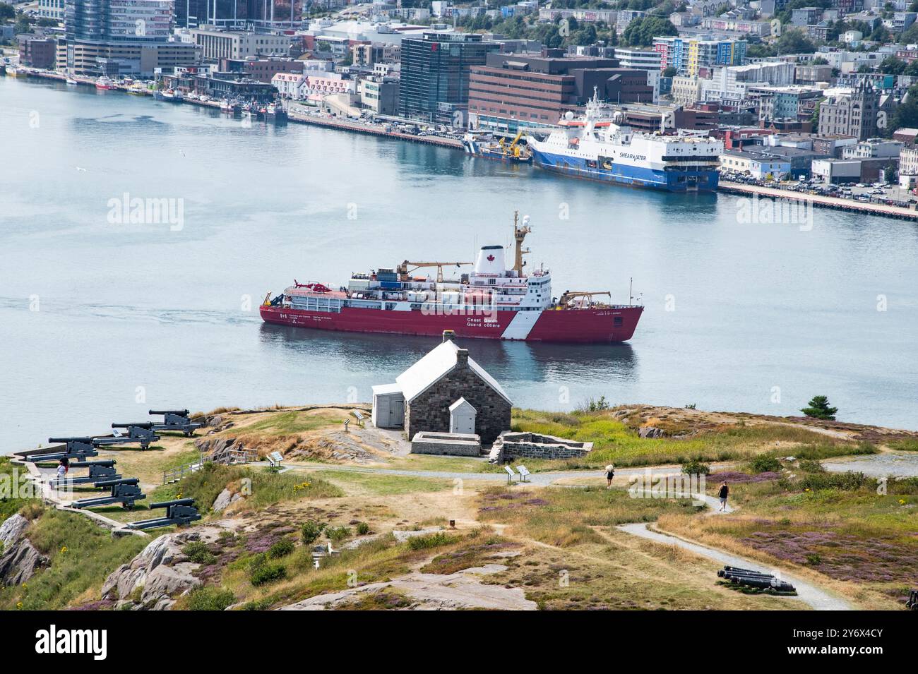 View of the coast guard ship from Signal Hill National Historic Site in ...
