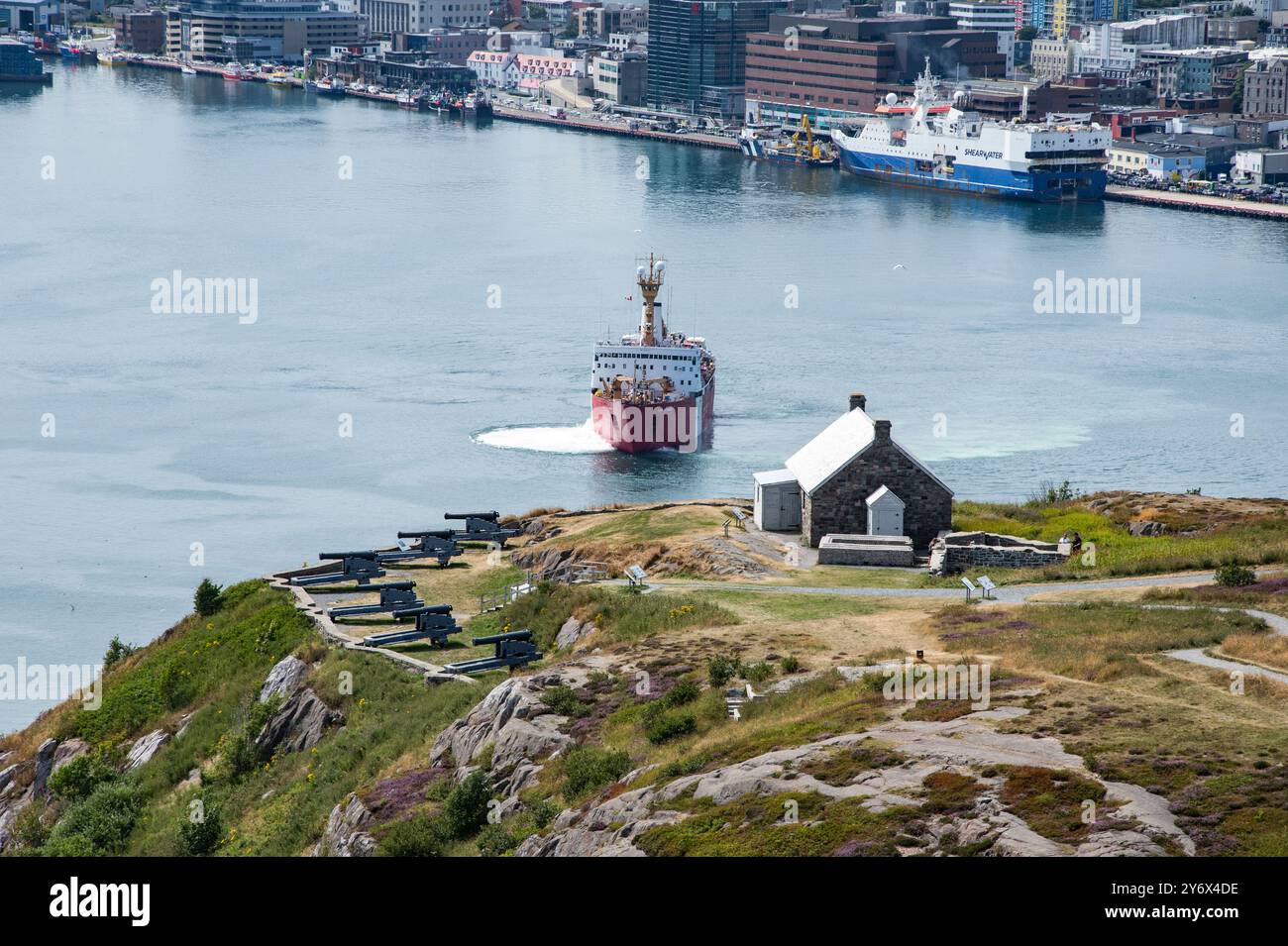 View of the coast guard ship from Signal Hill National Historic Site in ...