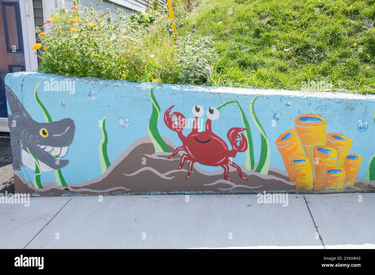 Under sea mural on a concrete retaining wall in downtown St. John's ...