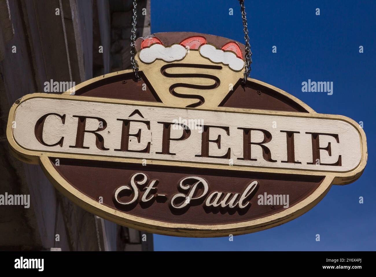 Creperie St-Paul wooden shingle sign, Old Montreal, Quebec, Canada ...
