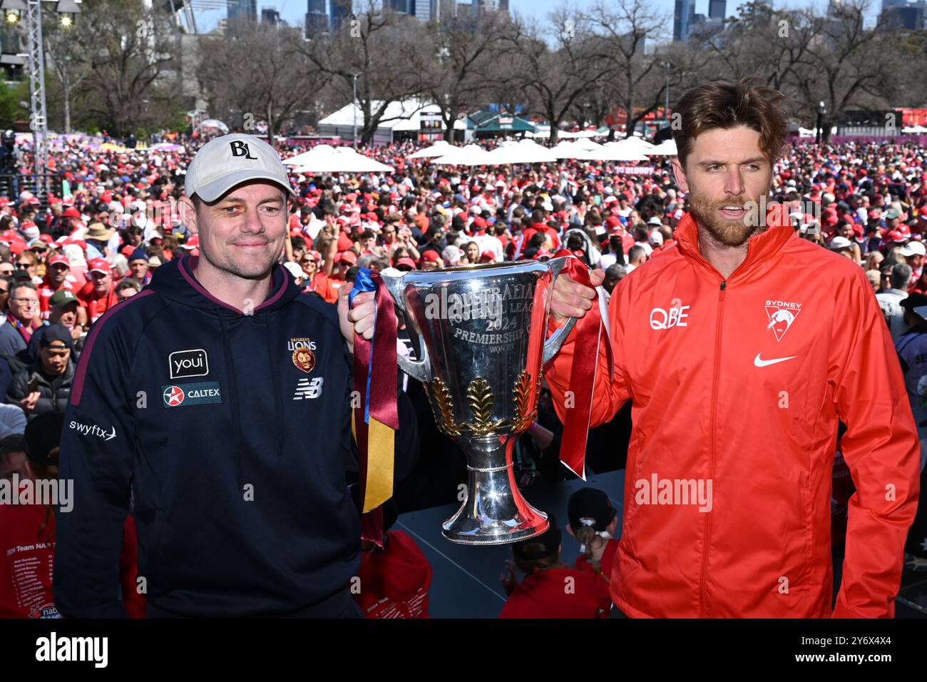 Melbourne, Australia. 27th Sep, 2024. Captains Lachie Neale (left) of ...