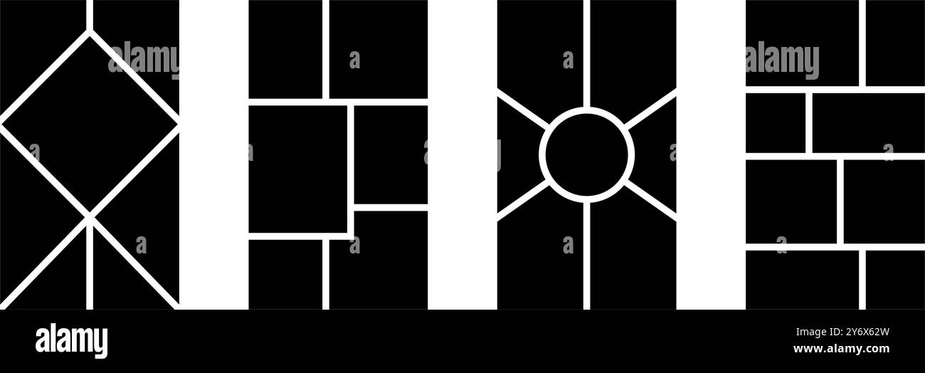 Image collage layout template set. Black mosaic mood board grid ...
