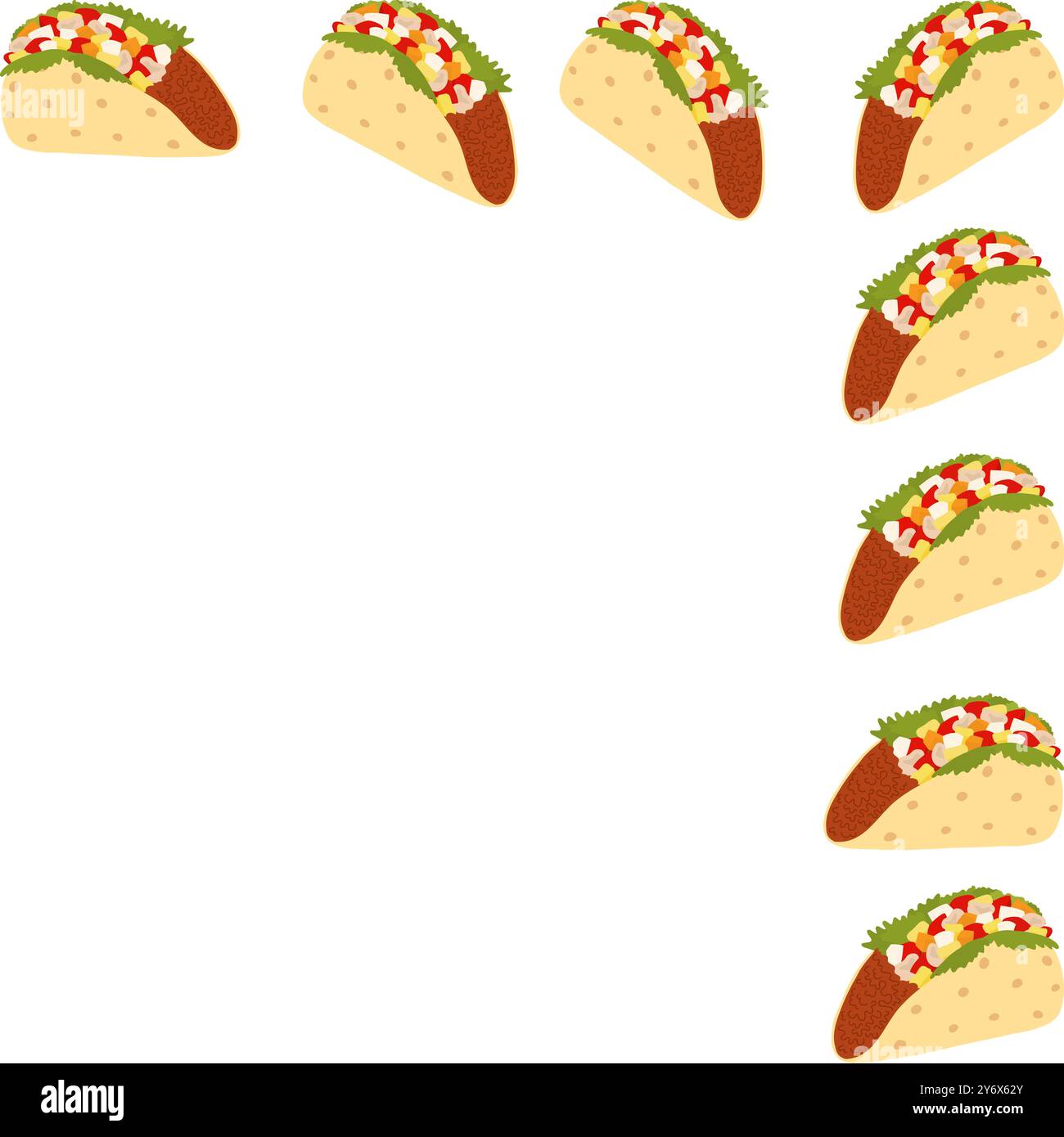 Tacos with fresh salad and sauces. Top corner frame border. Taco Day ...