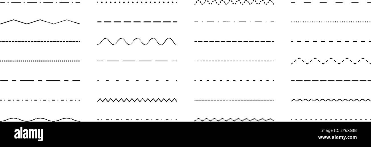 Dashed straight, wavy and zig zag line set. Dotted dividers or ...