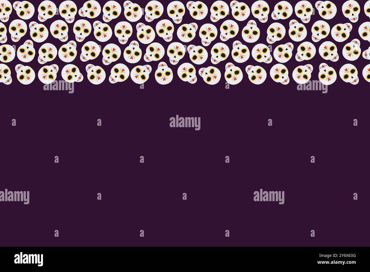 Decorative Sugar skulls Top frame border on dark purple background. Day ...