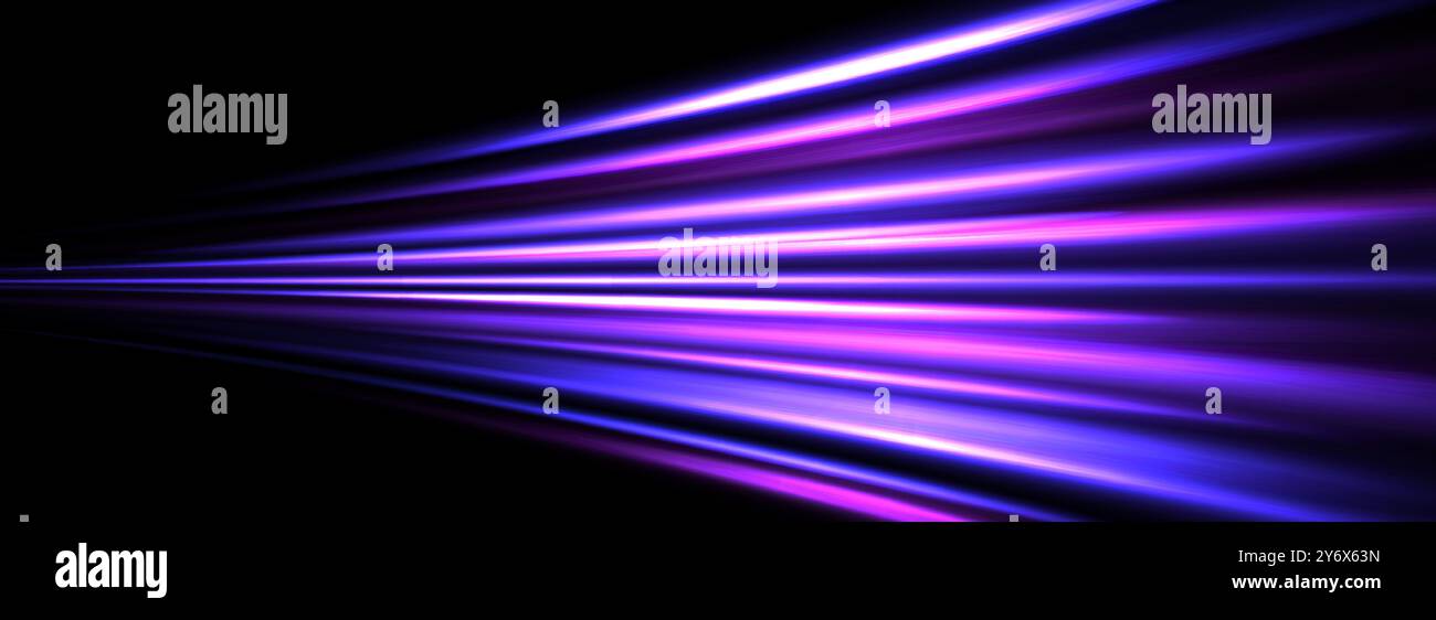 Neon glowing streak background. Blue purple speed light effect. Magic ...