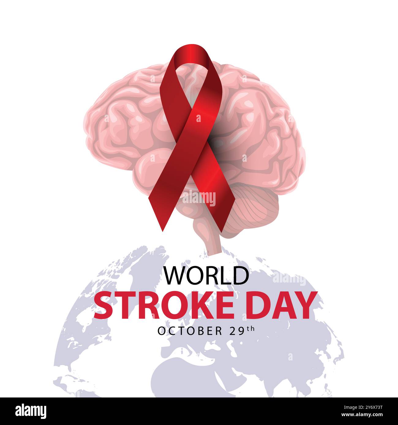 World stroke day with red Brain and world sign. abstract vector ...