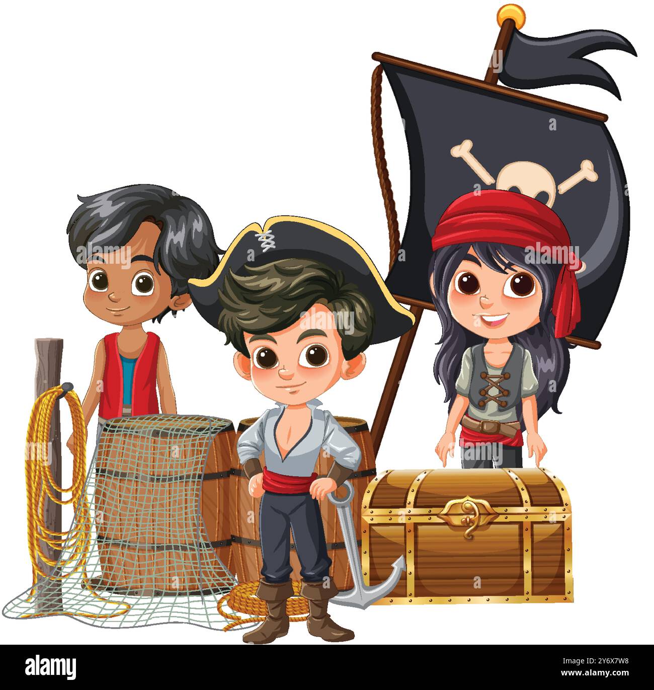 Three kids dressed as pirates with treasure Stock Vector Image & Art ...