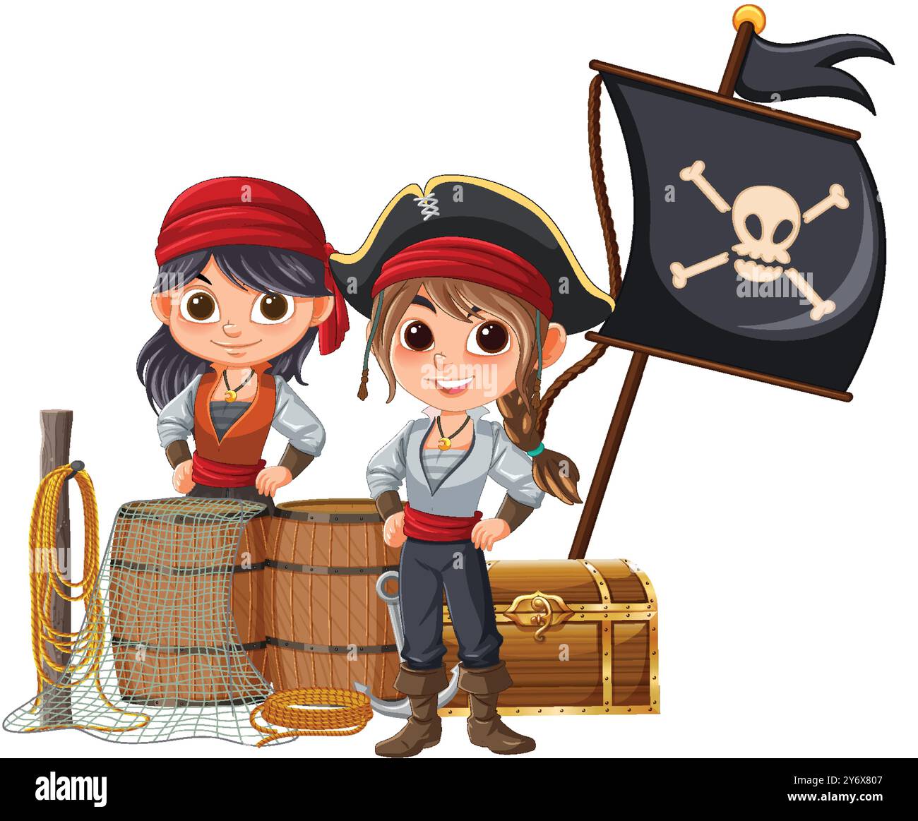 Two kids dressed as pirates with treasure Stock Vector Image & Art - Alamy