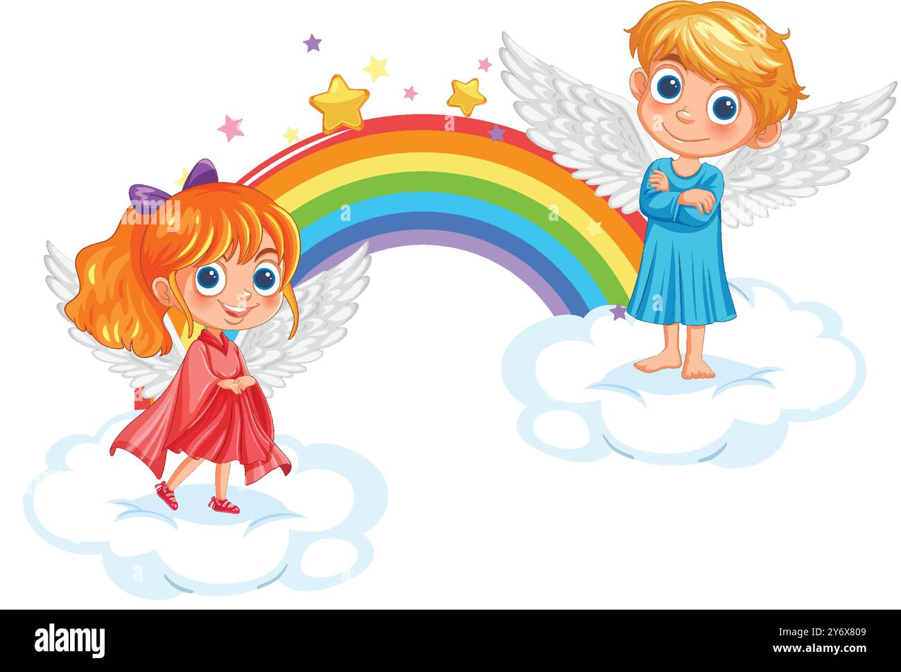 Two angels standing on clouds with a rainbow Stock Vector Image & Art ...