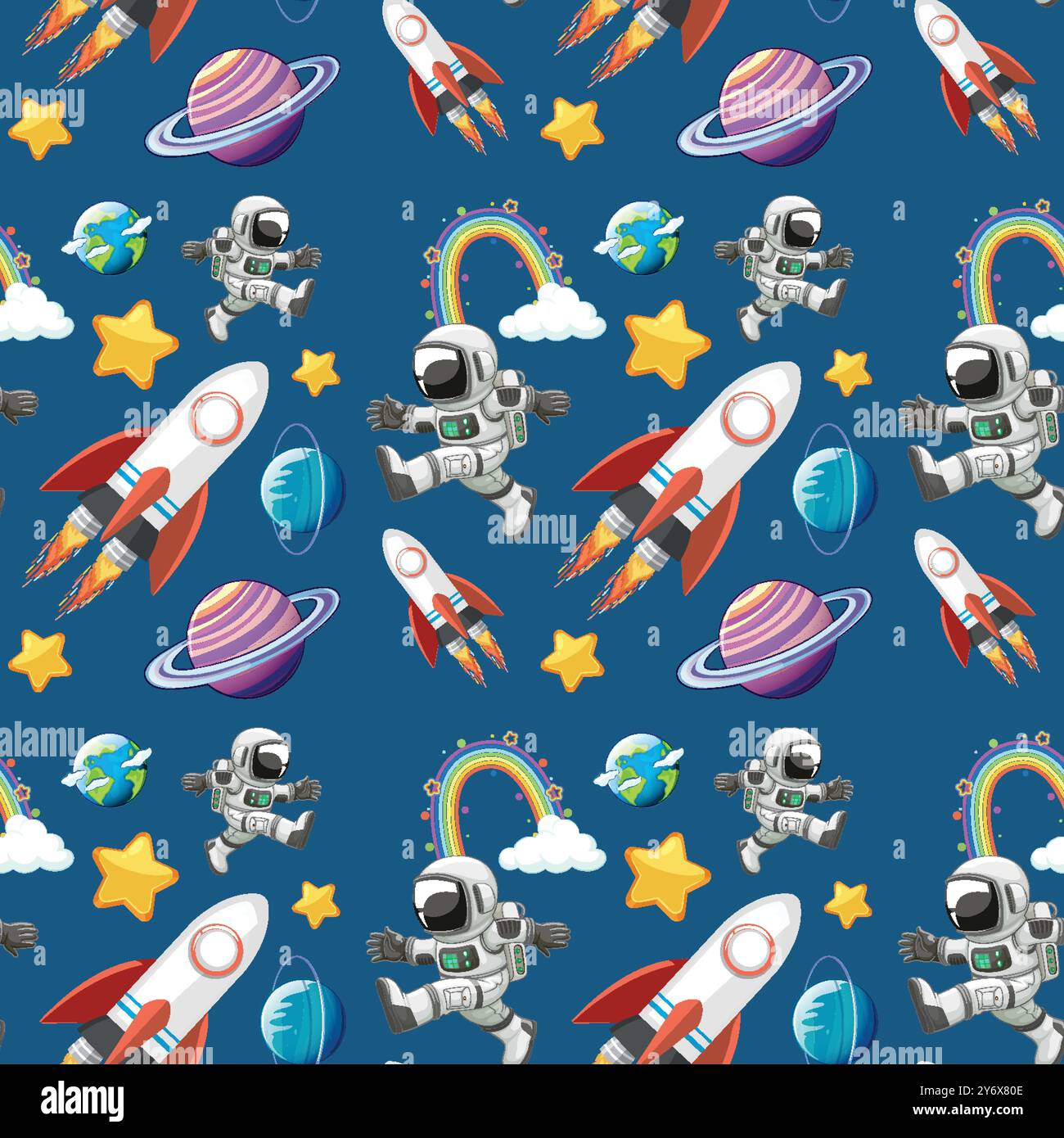Astronauts, rockets, planets, and stars in space Stock Vector Image ...