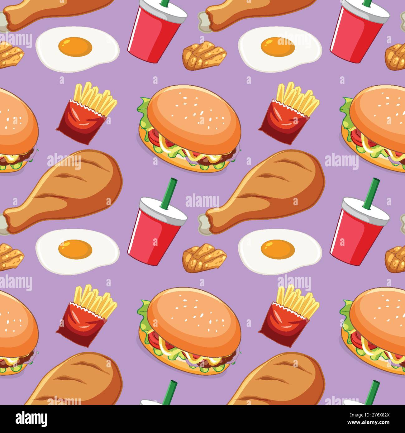 Colorful fast food items on purple background Stock Vector Image & Art ...