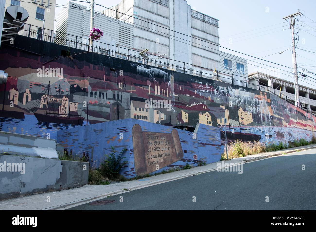 Mural of the great fire of 1892 on McBrides Hill in downtown St. John's ...