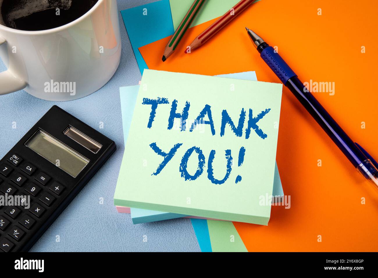 Thank You. Notepad with text on office table Stock Photo - Alamy