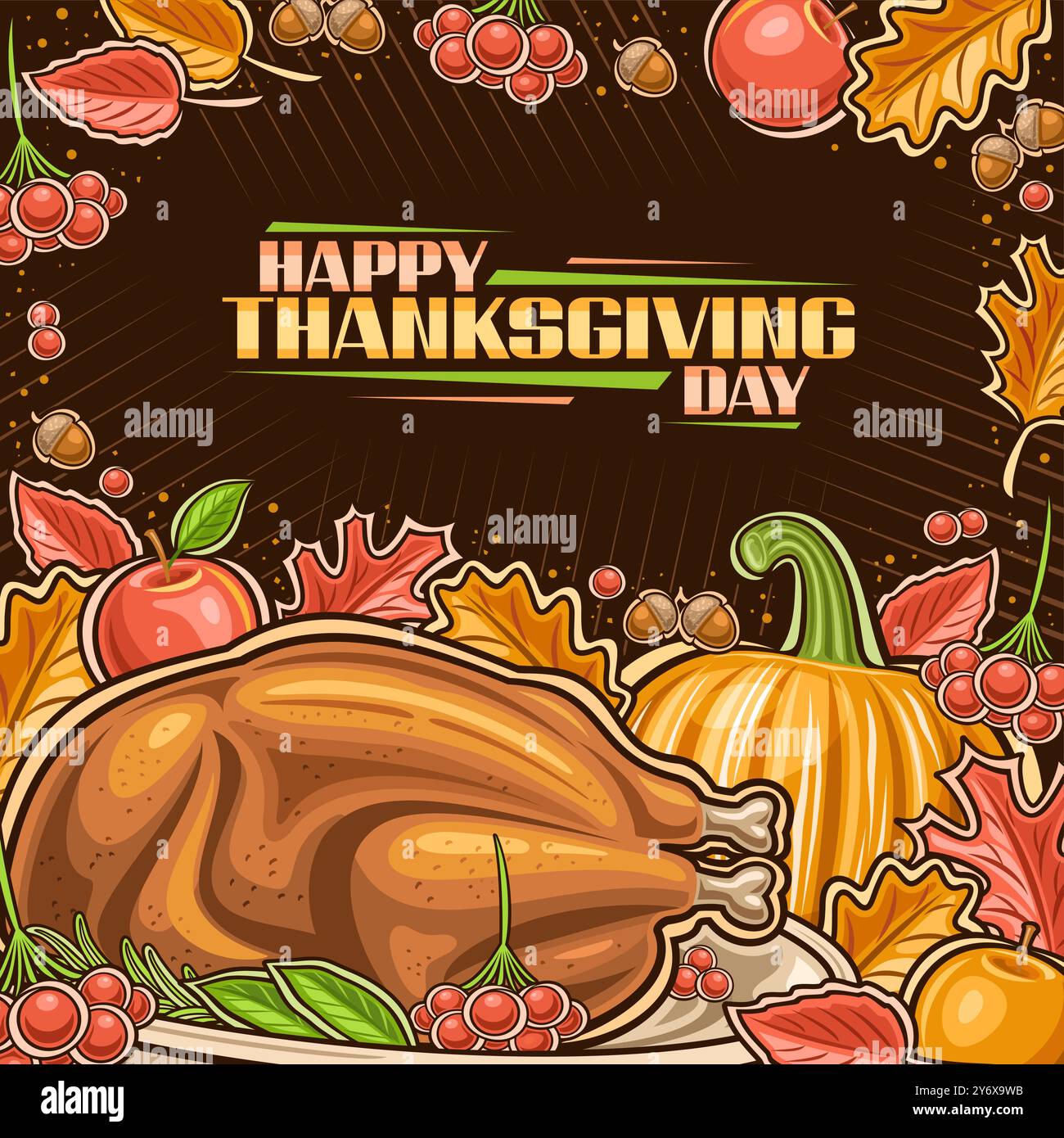 Vector Thanksgiving greeting card with copy space, festive placard with ...