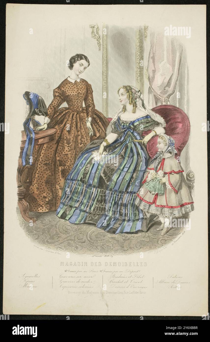 J. Desjardins (Engraver); Sarazin / 'Paris fashion ad'. 1858. Hand ...
