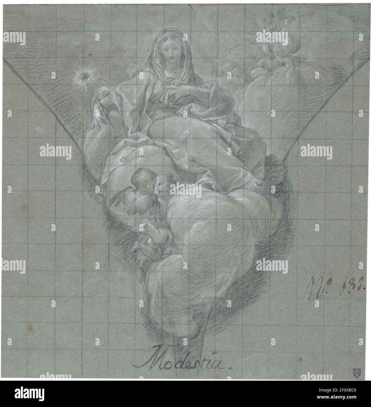 Ramón Bayeu y Subías / 'Modesty'. 1781. White chalk, Pencil on green ...