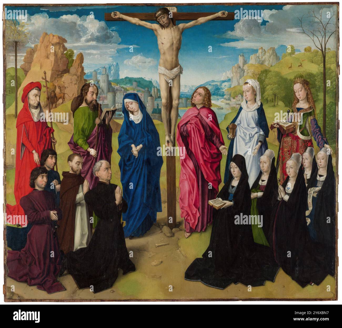 Hugo Van Der Goes Follower of / 'Crucifixion with Saints and a Family of Donors'. Ca. 1475. Oil ...
