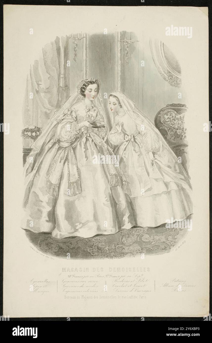 Anonymous (Engraver); Sarazin / 'Paris fashion ad'. 1859. Hand coloured ...