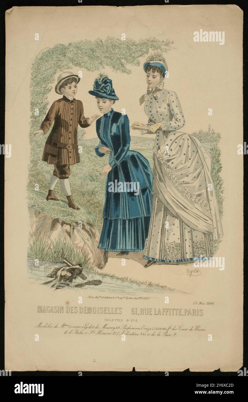 Godchaux & Cie.; Rigolet (Engraver) / 'Paris fashion ad'. 1884. Stipple ...
