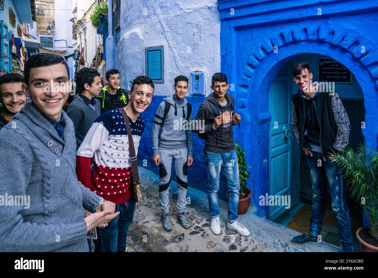 Tetouan students visiting the medina, Chefchaouen, -Chauen-, Morocco ...