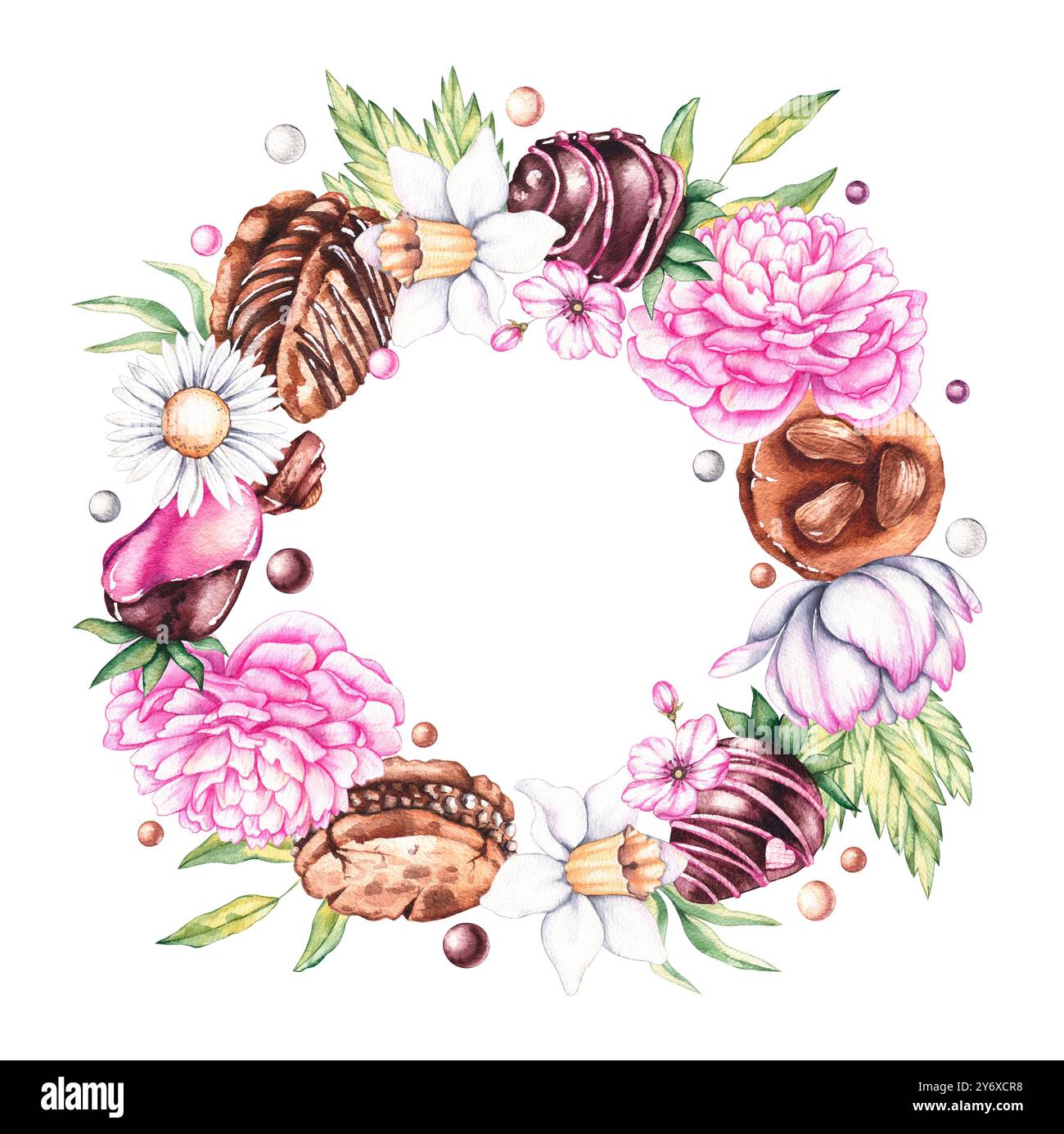 Watercolor desserts with flowers illustration collection Stock Photo ...