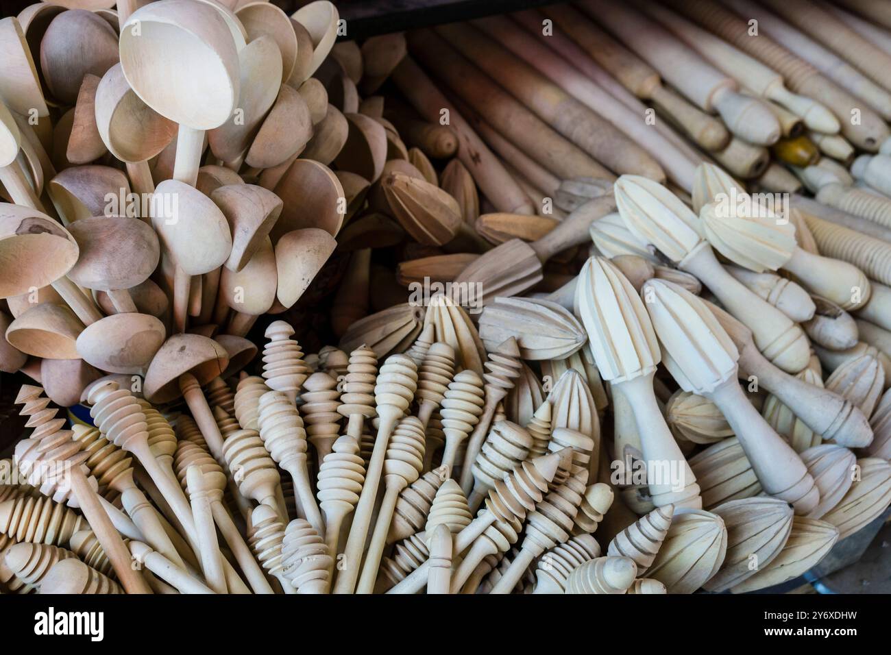 wooden cooking utensils, souk of Marrakech, Morocco, north of Africa ...