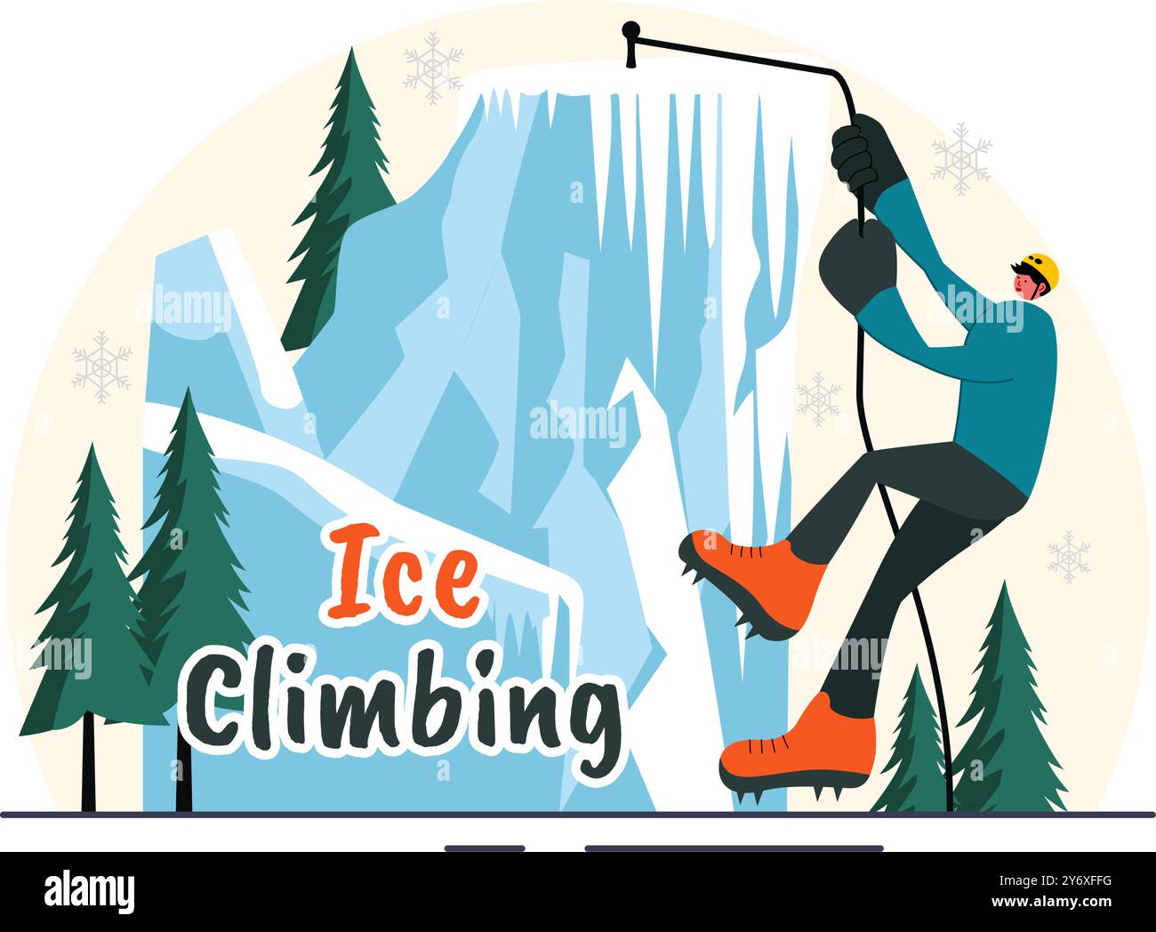 Ice Climbing Vector Illustration featuring a Climber Scaling an Ice ...