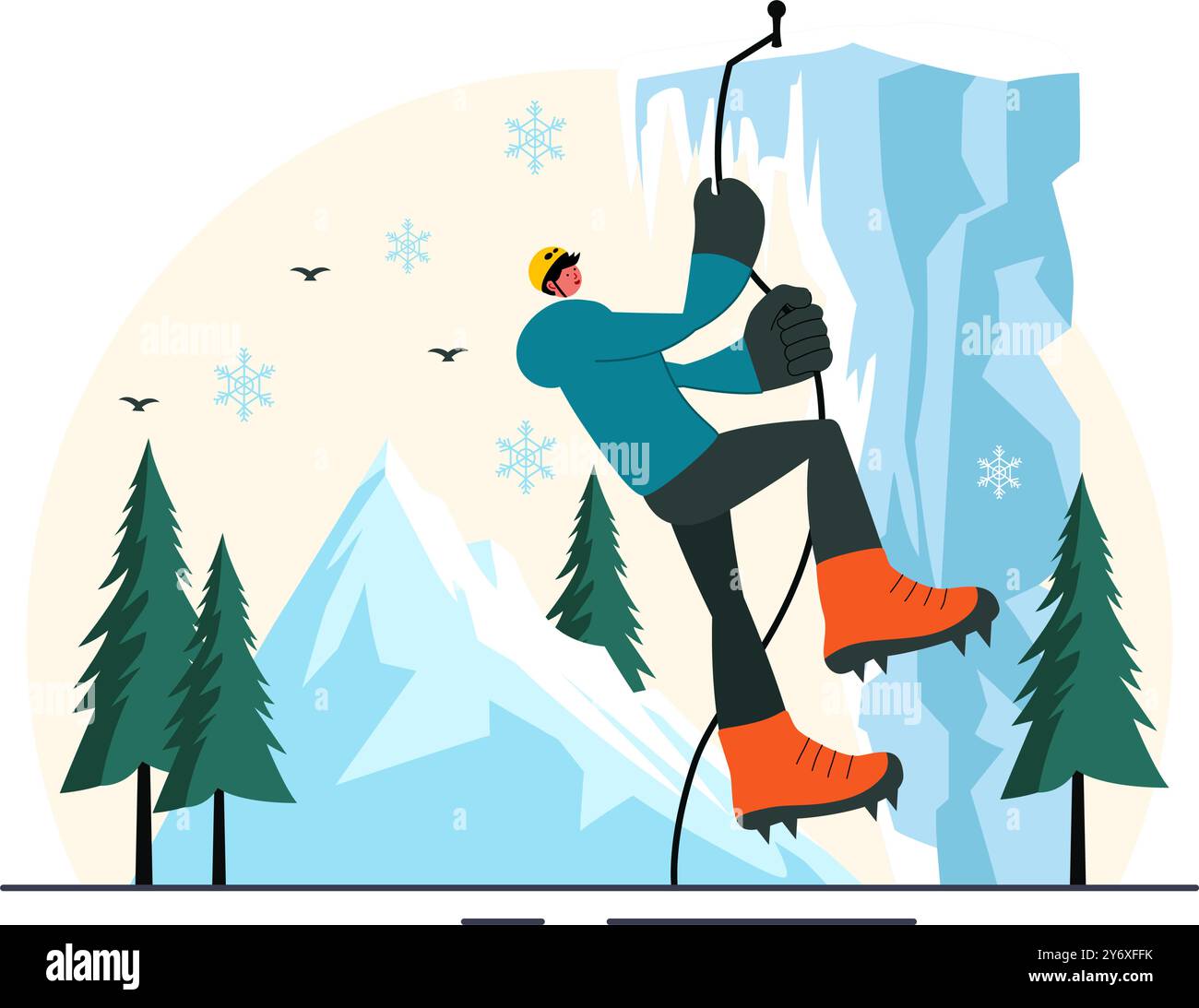 Ice Climbing Vector Illustration featuring a Climber Scaling an Ice ...