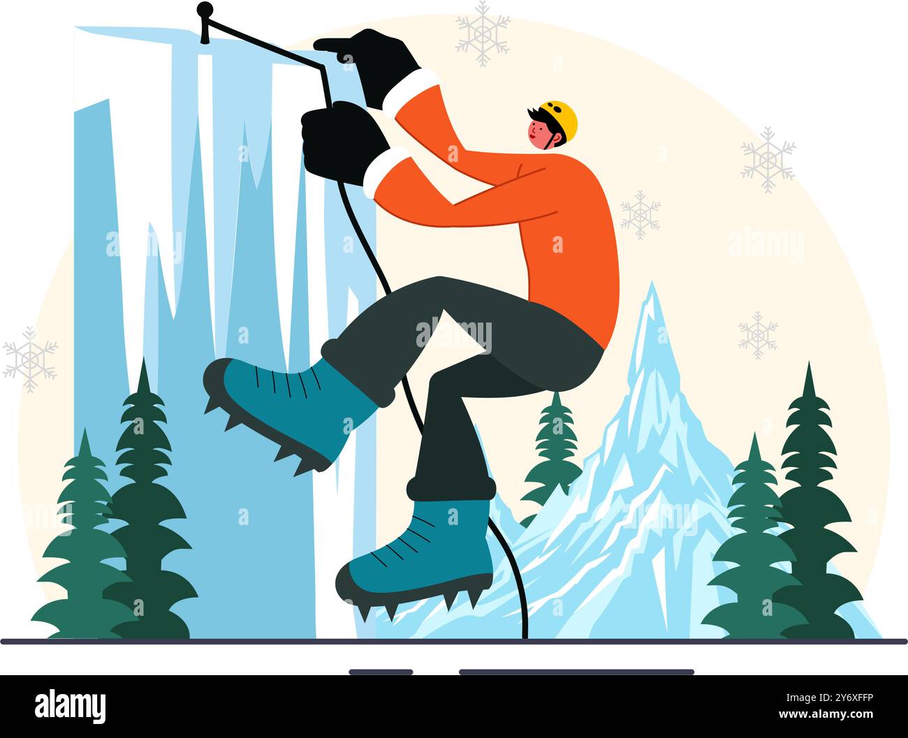 Ice Climbing Vector Illustration featuring a Climber Scaling an Ice ...