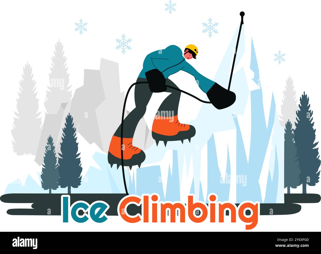 Ice Climbing Vector Illustration featuring a Climber Scaling an Ice ...