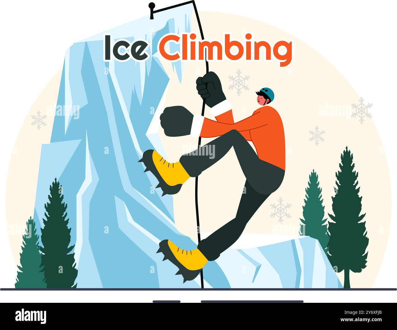 Ice Climbing Vector Illustration featuring a Climber Scaling an Ice ...