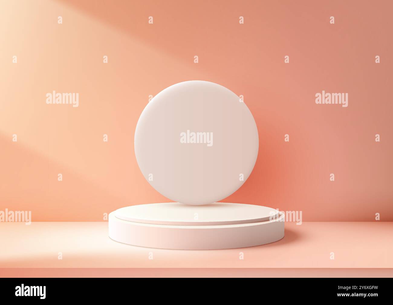 A minimalist white podium design featuring a circular backdrop with a ...
