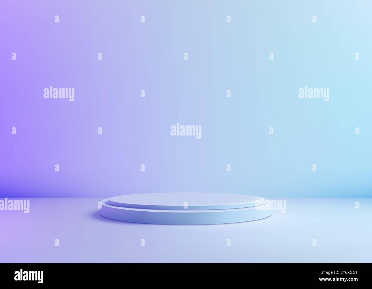 A minimalist display stand with a circular platform set against a blue ...