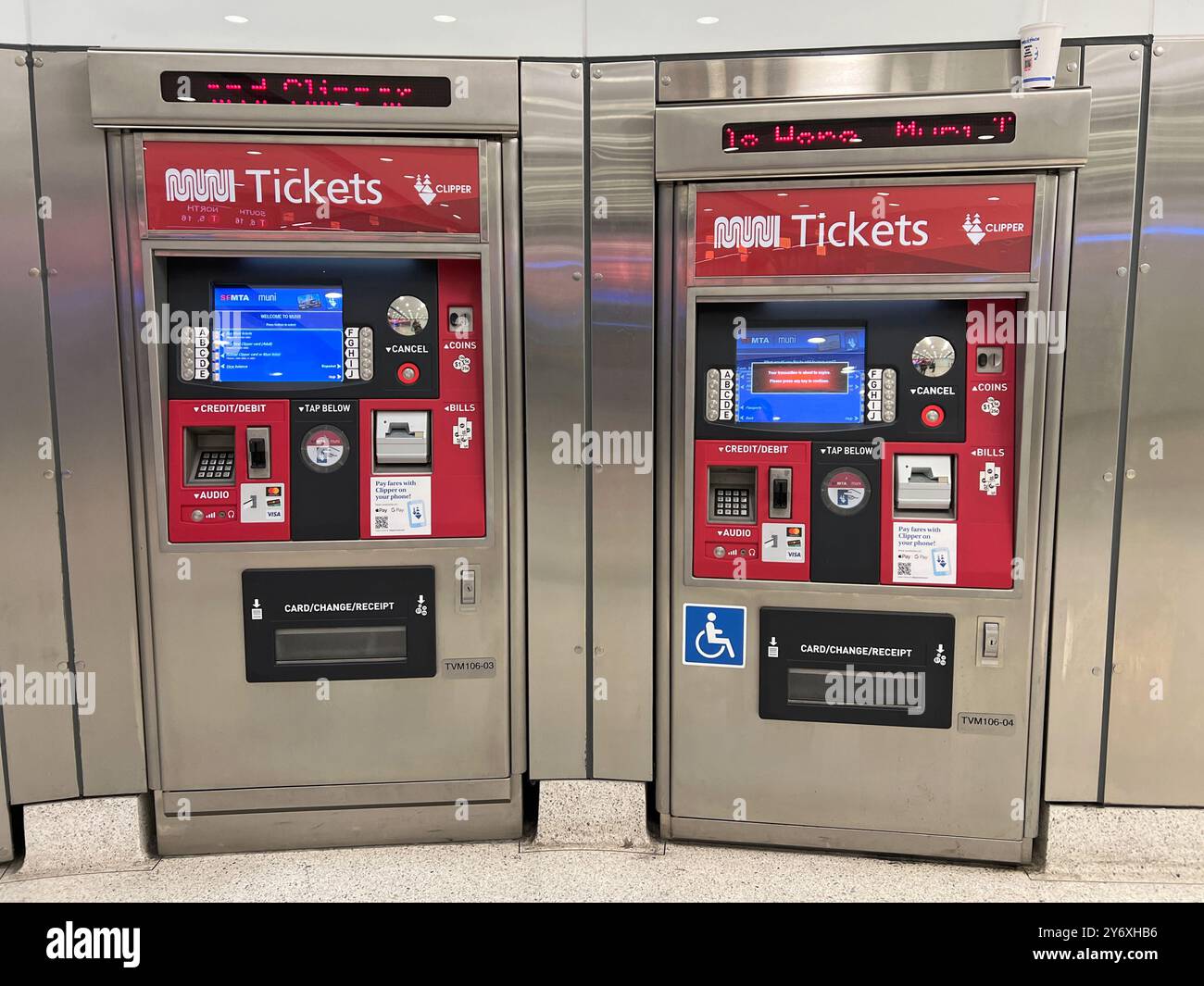 San Francisco, CA - March 01, 2024: MUNI, BART machines, Powell Street ...