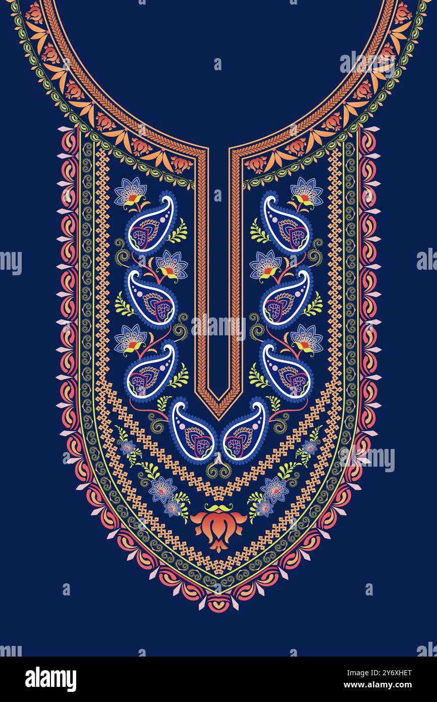 Neck decorative patterns of embroidery kaftan dress in floral paisley ...