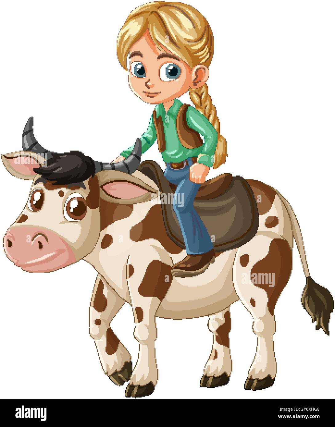 Blonde child riding a spotted cow Stock Vector Image & Art - Alamy