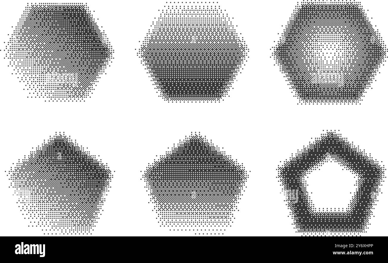 Bitmap pixel arcade game effect. Hexagon y2k halftone shape. Vector dither aesthetic gradient ...